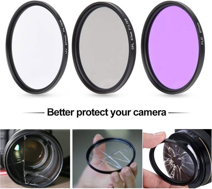 Ensemble de Filtres pour Appareil Photo, 67mm UV + CPL Polarisant + FLD ...