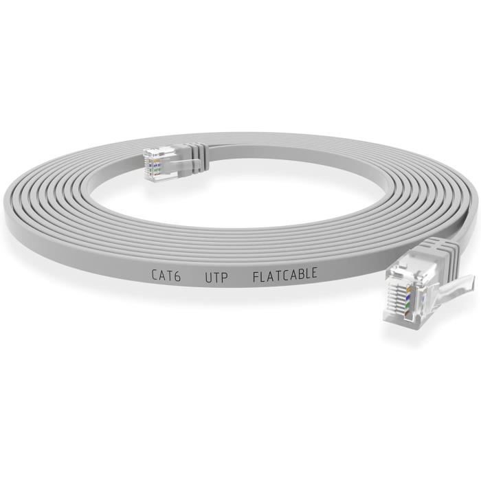 2M Câble Réseau Lan Câble Patch Plat Avec Connecteur Rj45 Cuivre Profi ...
