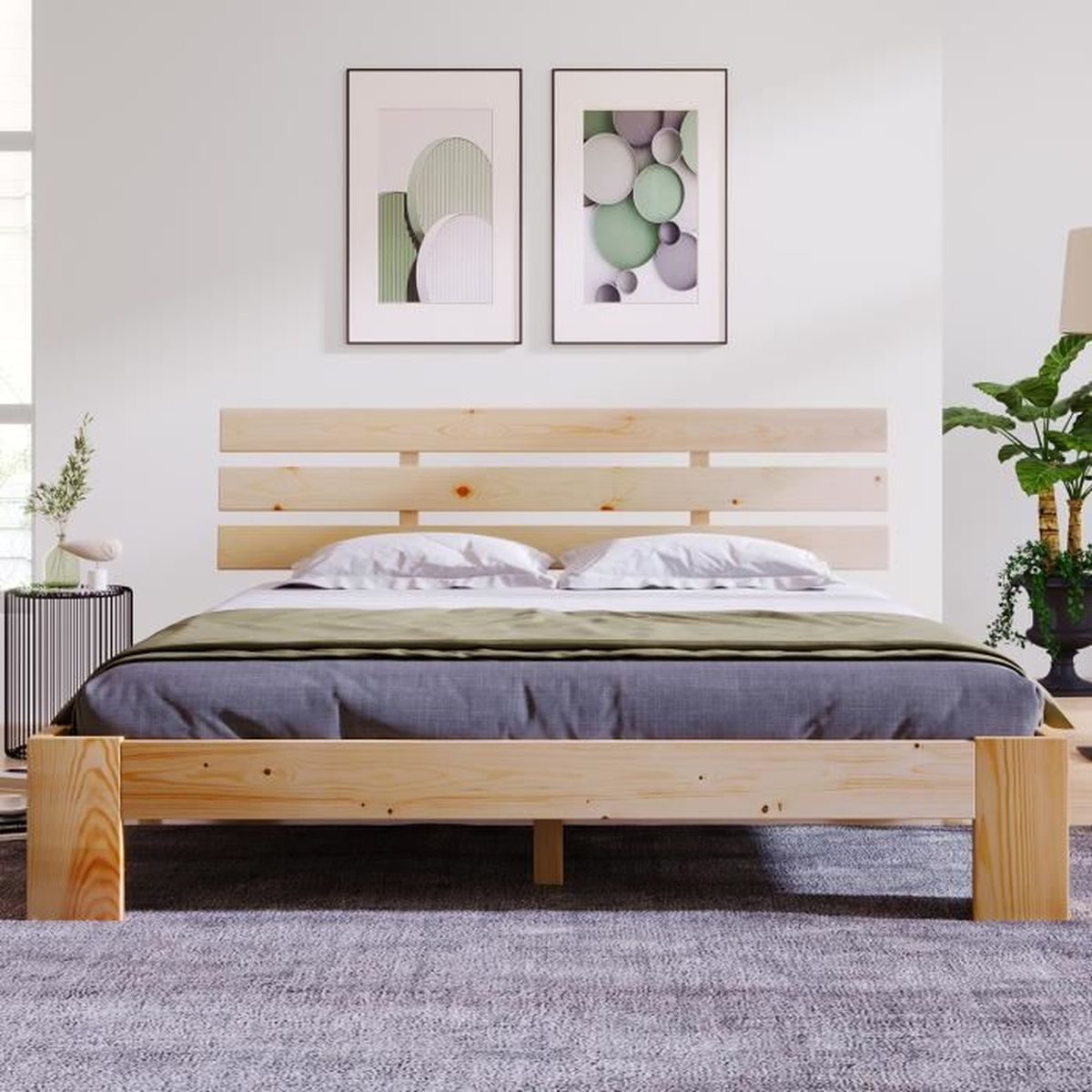 ModernLuxe Lit adulte 200 x 140 cm, en bois massif pour adulte, Lit ...