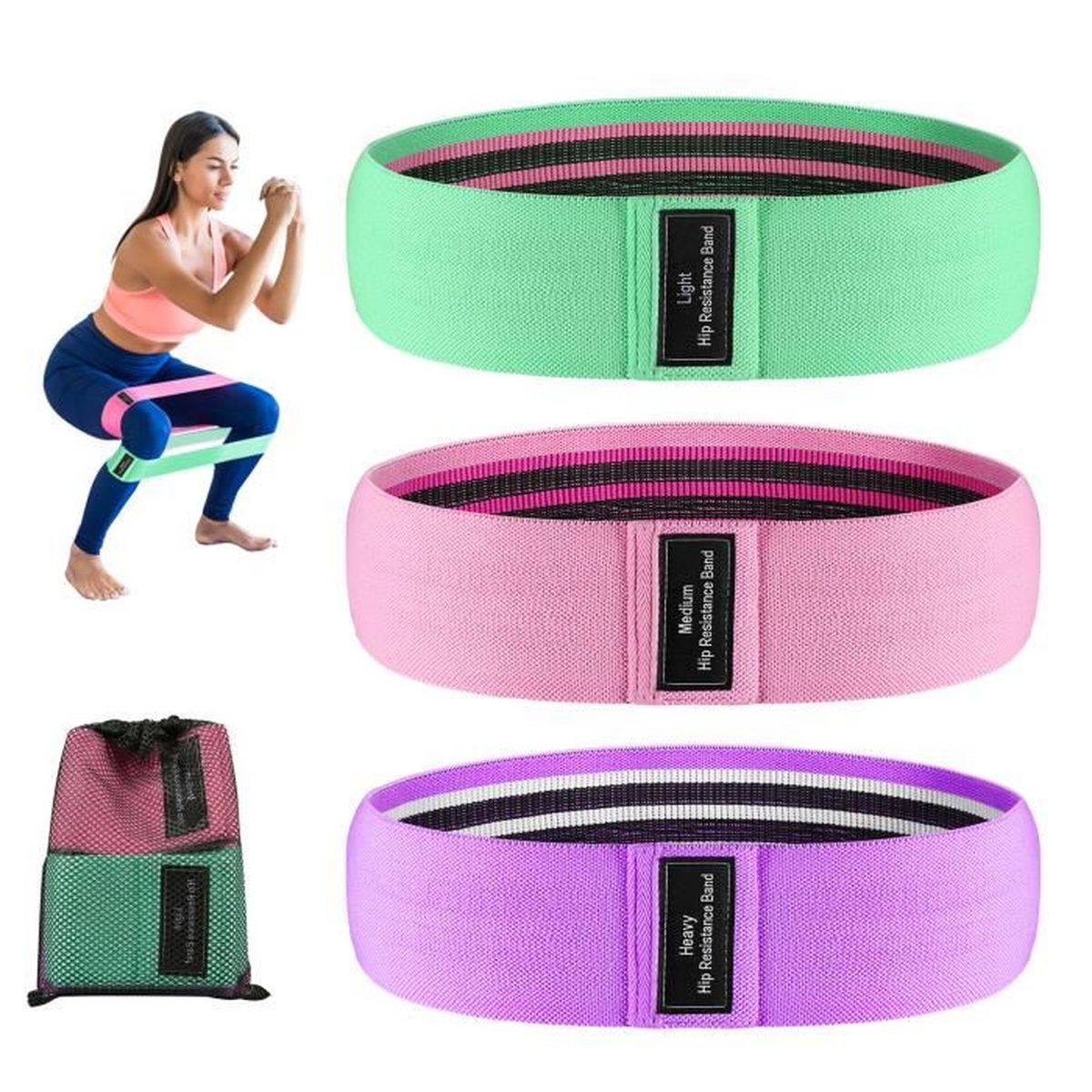 Bande de Résistance Set, Bande Élastique Fitness en Tissu, Bande d ...