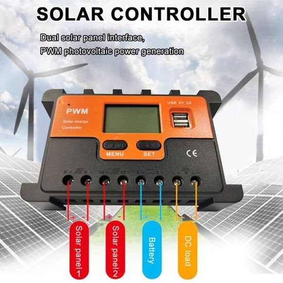 20A - Contrôleur de charge MPPT pour panneaux solaires, 12V-24V,régulateur avec écran LCD et ...