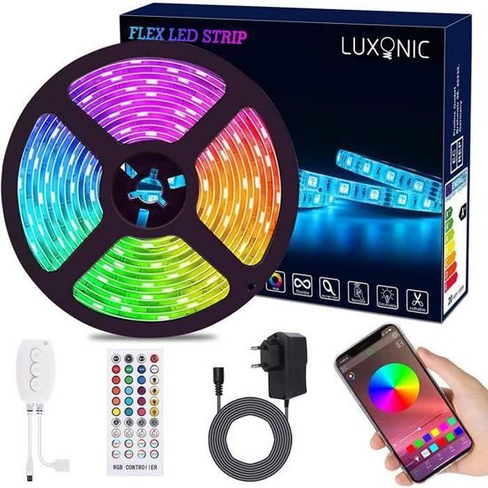Perfect-BANDE LED Lumineuse Bluetooth 5M 150 LEDs Eacutetanche RGB Ruban LED 5050 ...