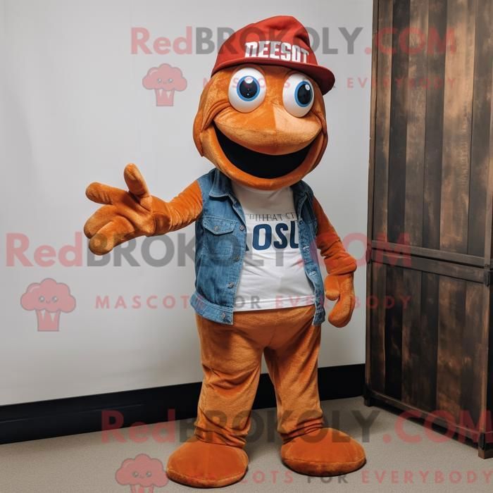 Costume de mascotte de sirène rouille habillé d une chemise Oxford et ...