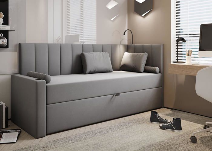 Lit Boxspring 90x200 cm TOKIO avec matelas ressorts intégré et ...