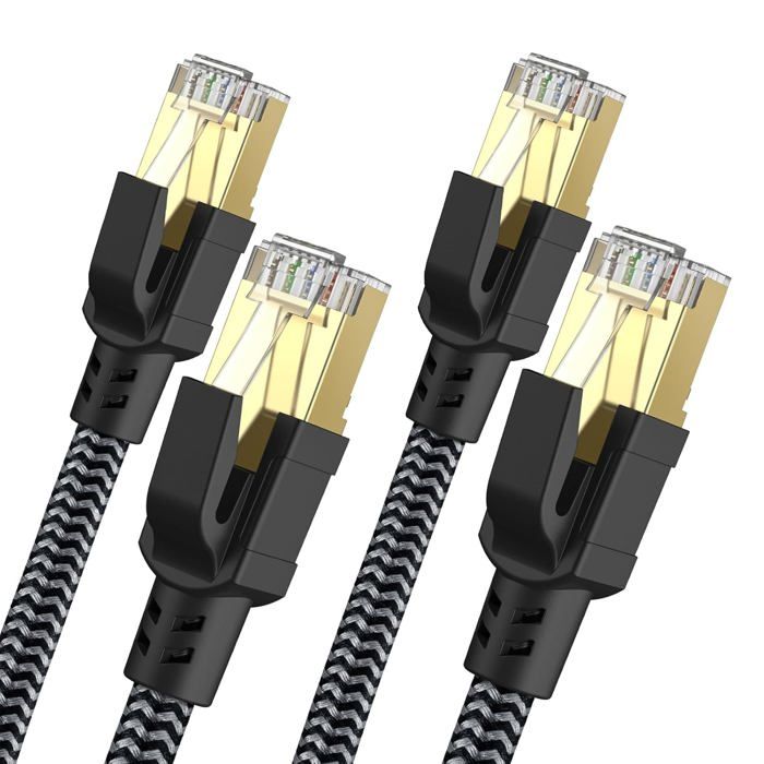 CABNEER Câble Ethernet 1,5M 2 Pièces, RJ45 Cat 8 Câble Réseau 40Gbps 2000MHz Haut Débit S/FTP ...