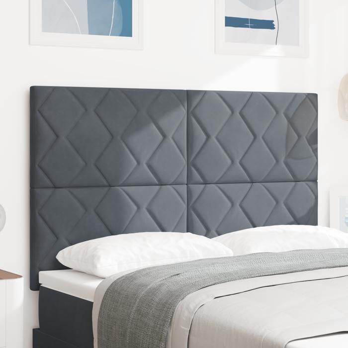 Tête de lit LED vidaXL design blocs diamants gris foncé 160 cm velours ...