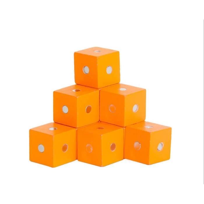 10 pièces oranges-Cube Magnétique En Bois Pour Construction De ...