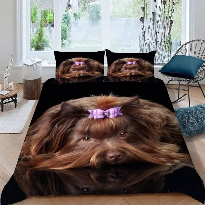 Housse De Couette 220X240 Ado Adulte Parure De Lit Yorkshire Terrier Beaux Animaux Housse De ...