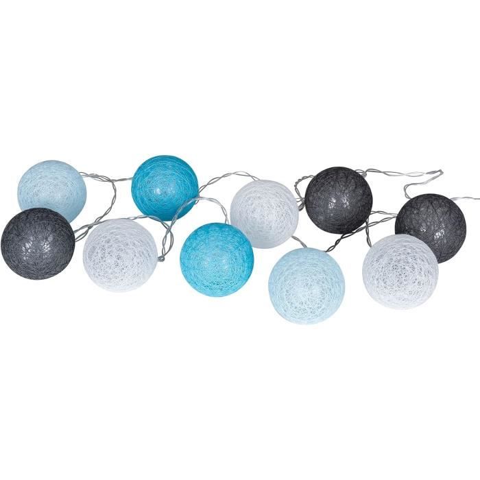Guirlande lumineuse 10 boules LED en coton Bleu-gris.[Y2840 ...