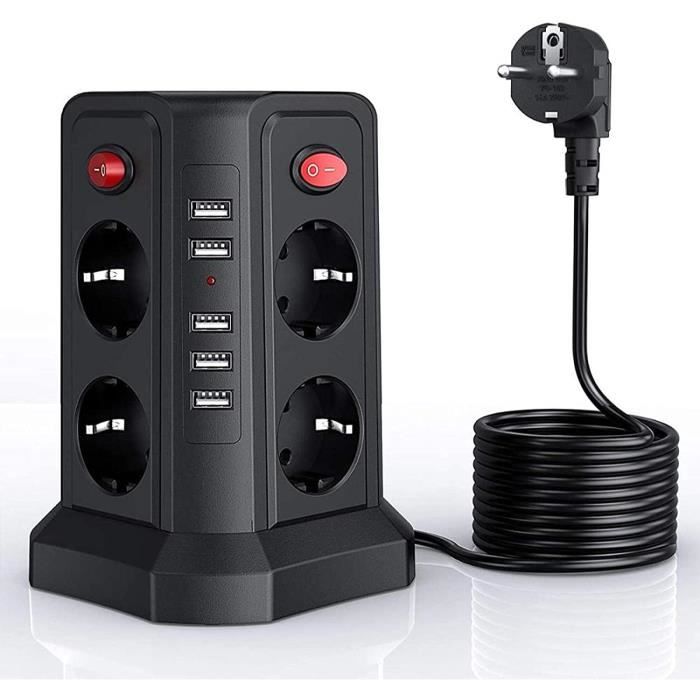 Tour multiprise Verticale Prise UE 8 Voies 5m 5 Prises de Courant ...