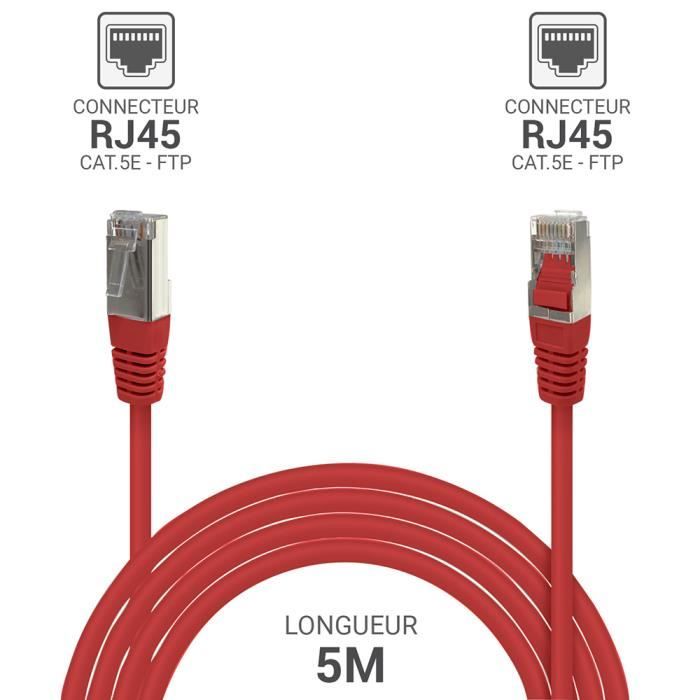 Câble Ethernet Réseau RJ45 Cat 5e FTP blindé 100MHz Longueur 5m rouge ...