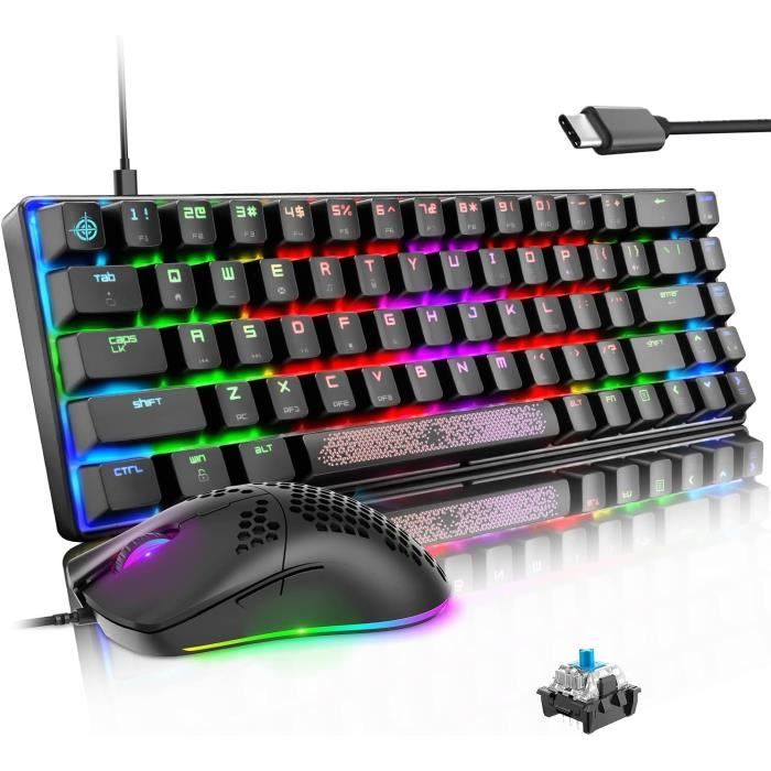 Mk14 65% Mini Clavier Souris Gamer Bleu Mécanique Switch 12000Dpi Led ...
