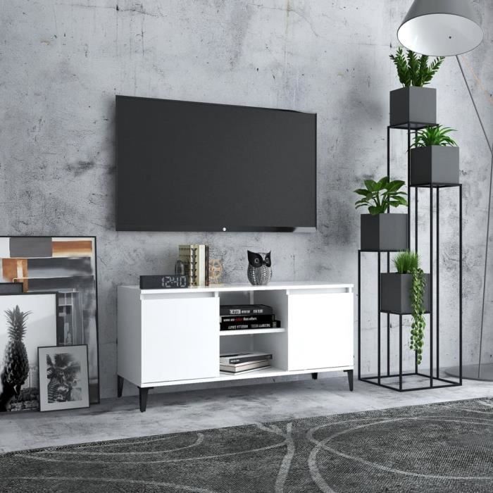 MEUBLE TV - MEUBLE HI-FI - Meuble TV avec pieds en métal Blanc 103 ...