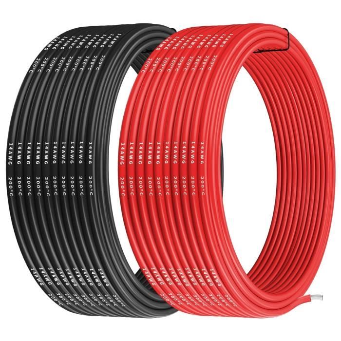 Fil De Silicone De Calibre 14,Câble Électrique 14 Awg,10 M,5 M Noir Et 5 M Rouge,400 Brins ...