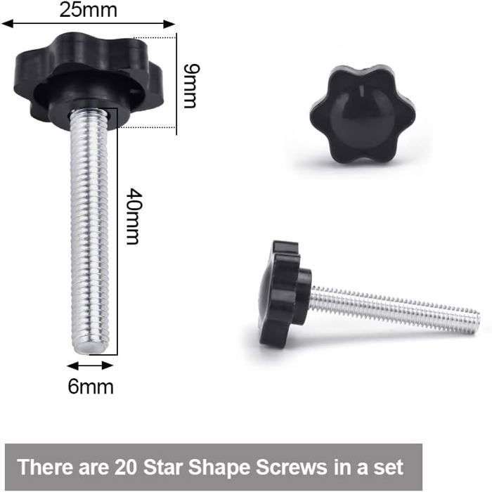 Lot de 20 vis à oreilles à bouton de serrage M6*40 vis à tête étoile M6 ...