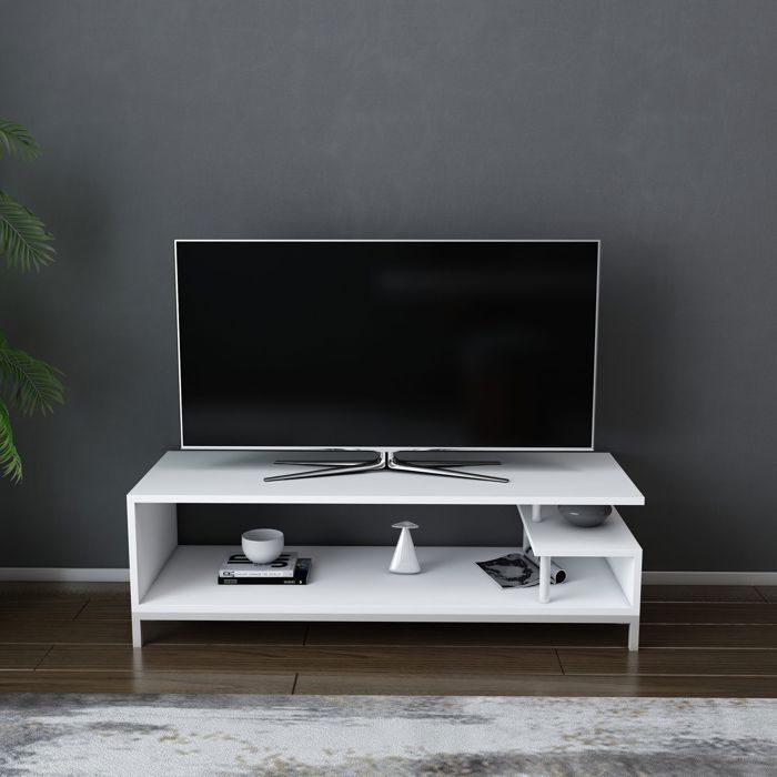 Meuble Tv design Kyrisa L120cm Métal et Bois Blanc - Cdiscount Maison
