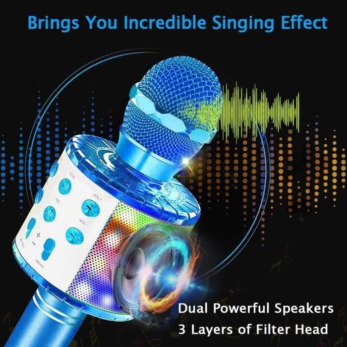 Microphone Karaoke Sans Fil, Microphone Bluetooth Avec Lumière Led ...