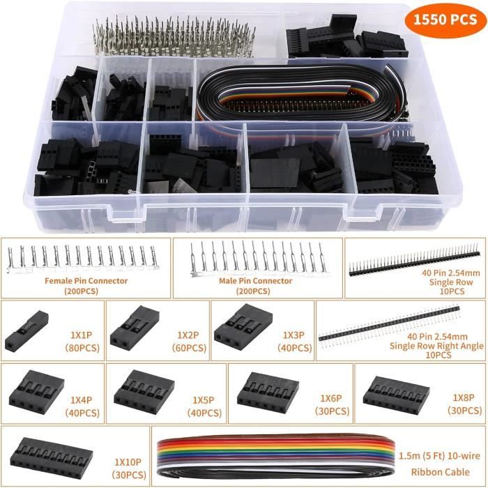 Dupont Kit d'outils à sertir avec 1550 connecteurs de 2,54 mm et 460 connecteurs JST-XH de 2,54 ...