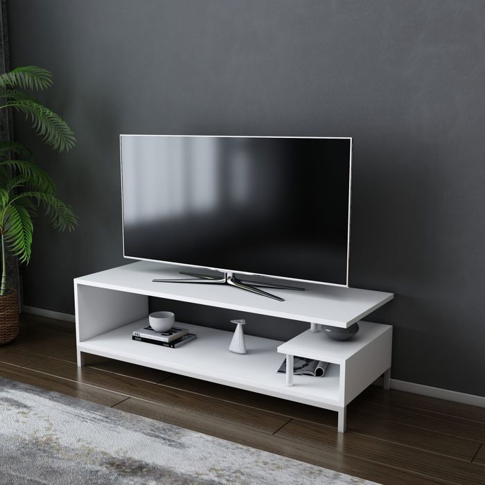 Meuble Tv design Kyrisa L120cm Métal et Bois Blanc - Cdiscount Maison
