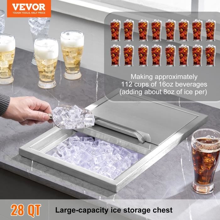 Bac à Glace Encastrable-VEVOR-26,7 L 456x304x371 mm-avec Couvercle en ...