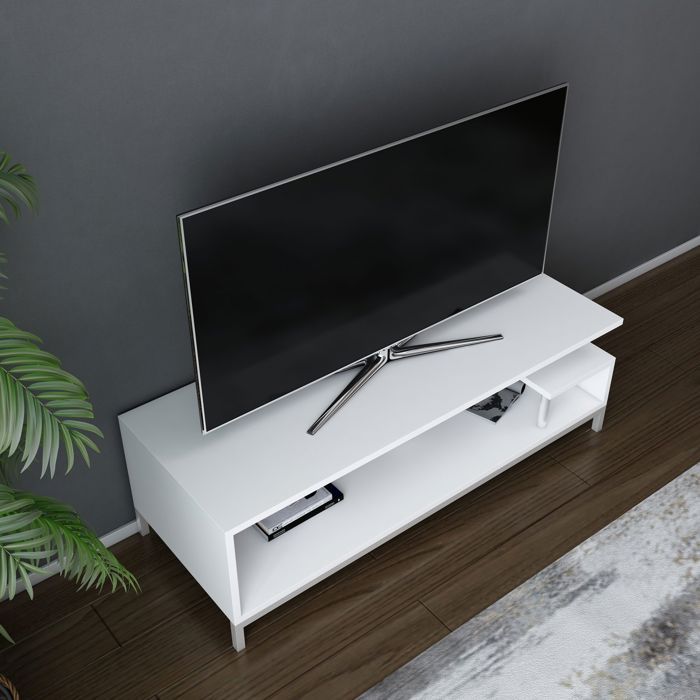 Meuble Tv design Kyrisa L120cm Métal et Bois Blanc - Cdiscount Maison