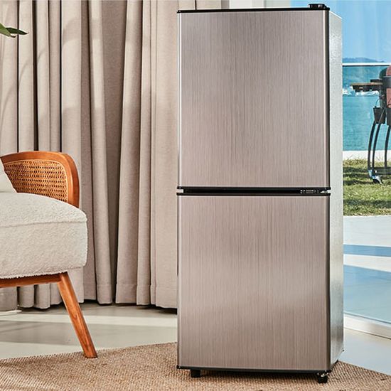 MINI Réfrigérateur congélateur - 106 L (60+46) - métal brossé - 45 dB ...