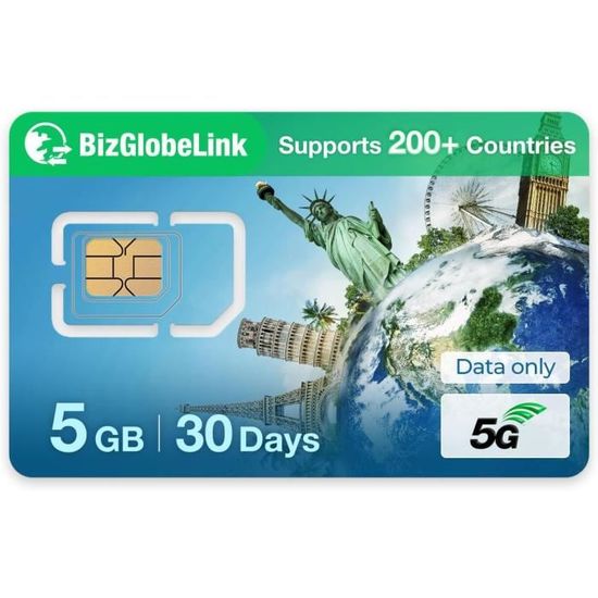Carte SIM prépayée BizGlobeLink International 5 Go 30 jours - EIOTCLUB ...