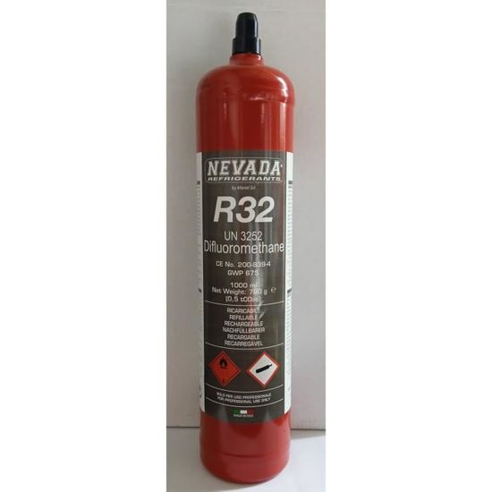 Bouteille gaz réfrigérant R32 1000 ml - Nevada - filetage 1/2 ACME SX ...