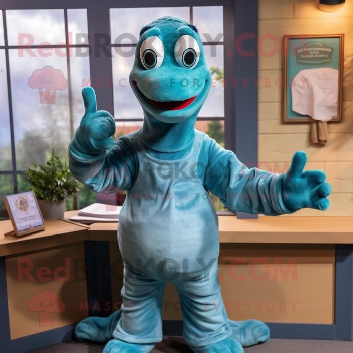 Teal Loch Ness Monster costume mascotte personnage habillé avec une ...