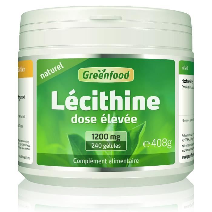 Greenfood Lécithine, 1200 mg, 120 gélules, doses élevées - SANS ...