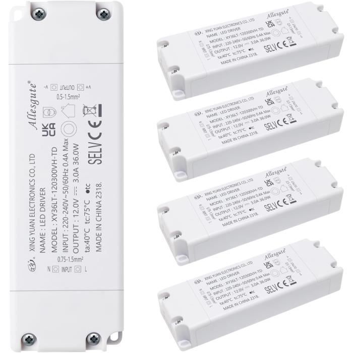 Transformateur LED 12V DC 3A - LED Transfo Alimentation Basse Tension pour Éclairage Intérieur ...