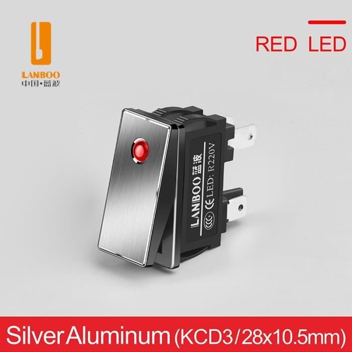 (Red(Silvery Panel)|220V|2NO)LANBOO – interrupteur à bascule KCD3 ...