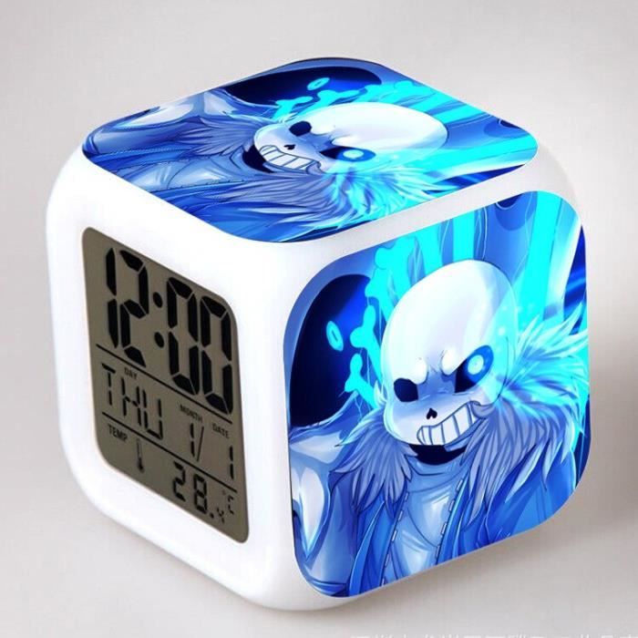 Horloge,Jeu d'anime Undertale Sans 7 horloges de réveil LED numériques ...