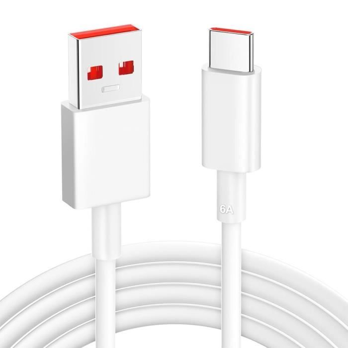 Câble USB-C 1M Charge Rapide 6A pour Xiaomi Redmi 9, 9T, 10C, Redmi 12 ...
