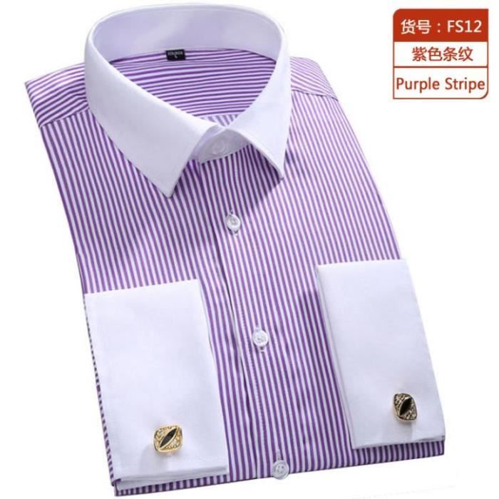 Chemise homme boutons de manchette manches longues coupe régulière Violet Tammy - KJEHOME - SS ...