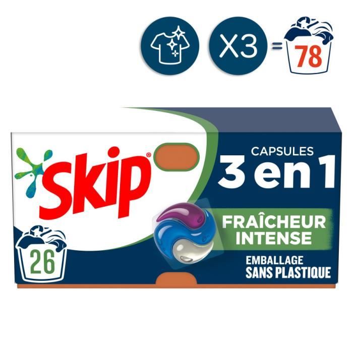 78 lavages - Capsules 3en1 SKIP Lessive Fraîcheur Intense (Lot de 3x26 ...