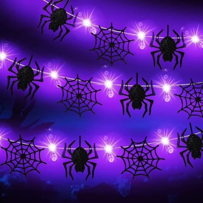 Lumières Décoratives D'Halloween, 3M 30 Leds Violet Araignée Et Toile D'Araignée Guirlande ...