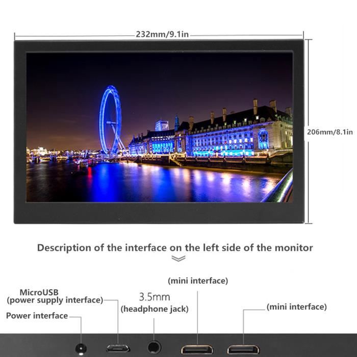 VBESTLIFE Écran de moniteur 13.3in IPS Monitor Screen 1920 x 1080 Built ...