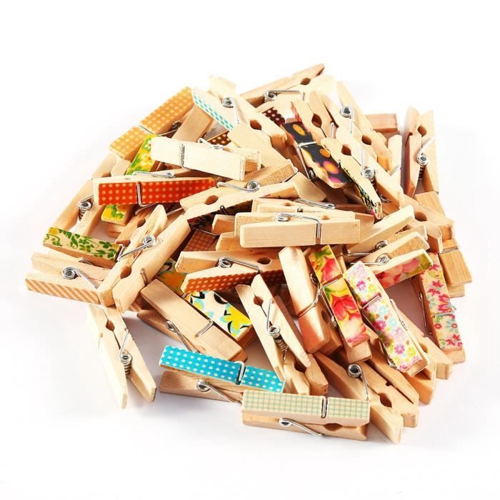 50pcs mini clips en bois peints mignons pinces à papier vêtements ...