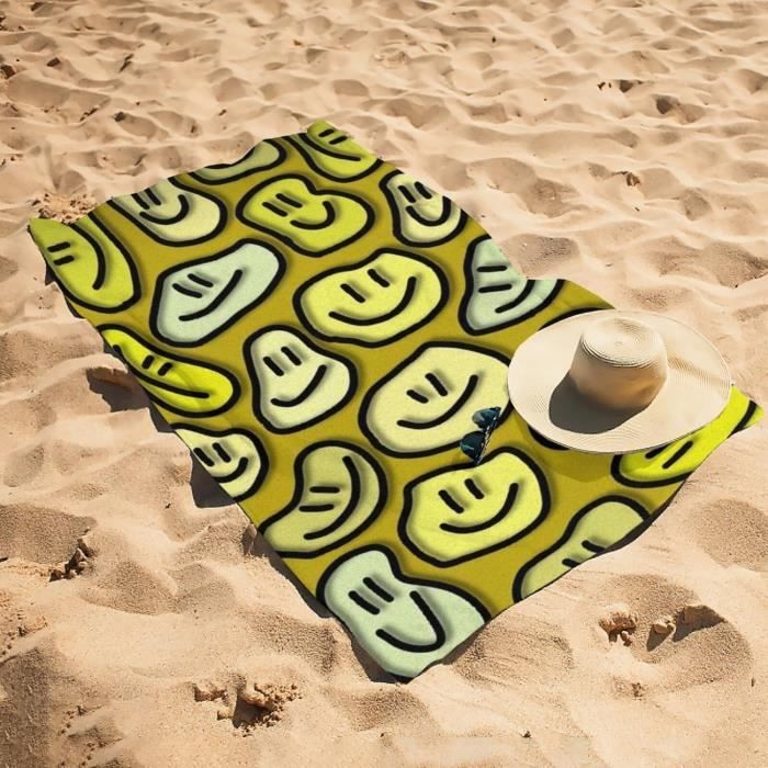 Serviette de plage - Smiley - Microfibre - Séchage rapide - 180x90cm ...