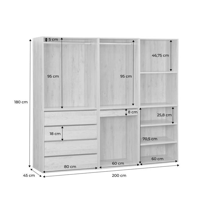 Kit dressing modulable avec 3 éléments. étagères. tiroirs. penderie ...
