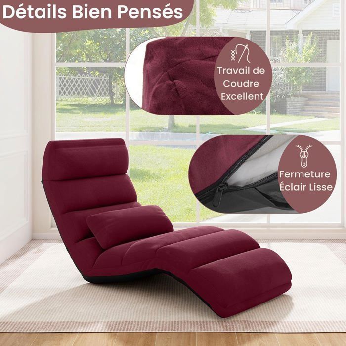COSTWAY Fauteuil de Sol Relax Convertible à Lit - Dossier Réglable 5 ...