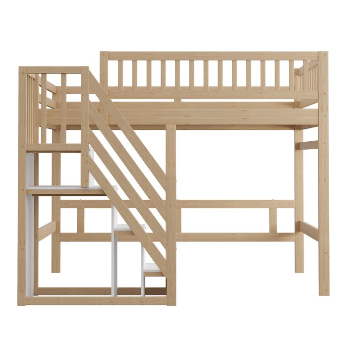 Lit mezzanine - DREAMMESPACE - 140x200cm - Bois massif - Escalier avec ...