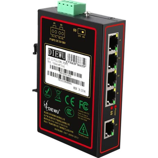-Commutateur Ethernet industriel 5 Ports, 10-100-1000Mbp Gigabit, Type ...