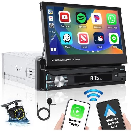 Nouveau Sans Fil Carplay Autoradio Ecran Retractable 1 Din Android Auto ...