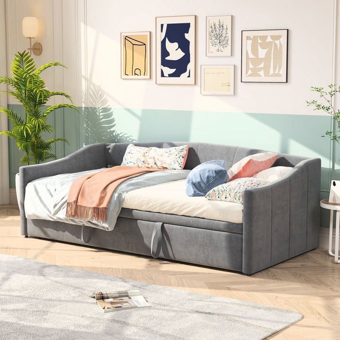 Canapé-lit rembourré 90/180 x 200 cm, Canapé-lit gigogne Lit d'invité Canapé-lit extensible Lit ...