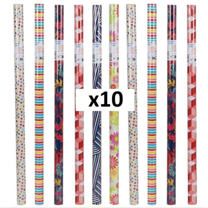 Lot de 10 papiers cadeaux décorés - Multicolore - L 200 x l 70 cm ...