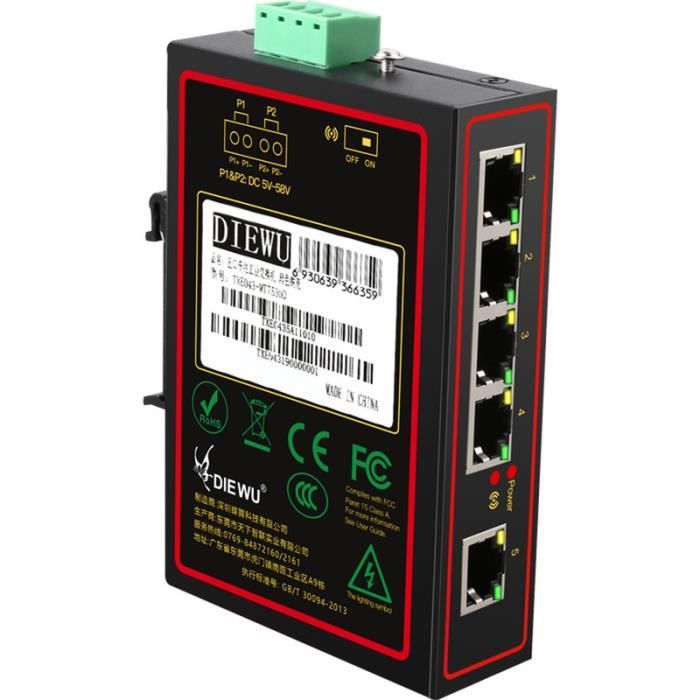 -Commutateur Ethernet industriel 5 Ports, 10-100-1000Mbp Gigabit, Type ...