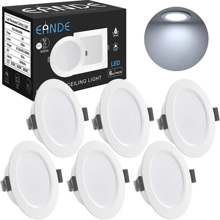 Spot Led Encastrable, Extra Plat 26mm, 6500K Blanc Froid, 6W 600LM Downlight Encastré Equivalent ...