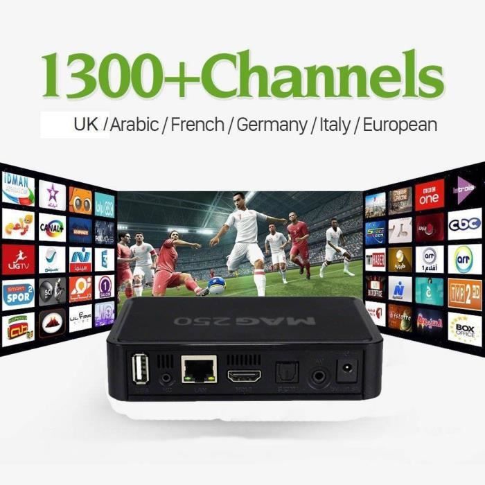 HD Mag 250 Set boîte + 12 mois qhdtv IPTV abonnement 1300+ Live Tv ...